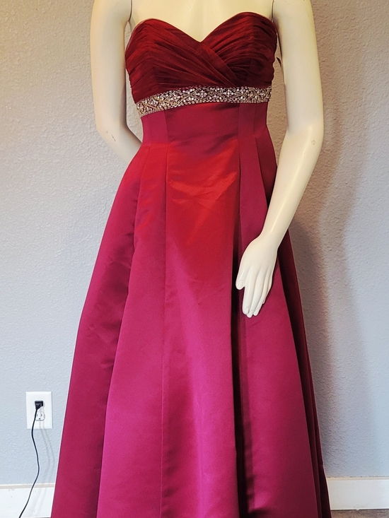 Dresses | Strapless Burgundy Evening Gown With Embellished Waist Size 1 ...